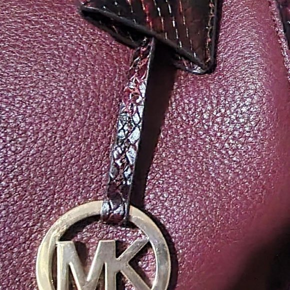 Michael Kors | Bags | Michael Kors Riley Python Burgundy Satchel Purse ...